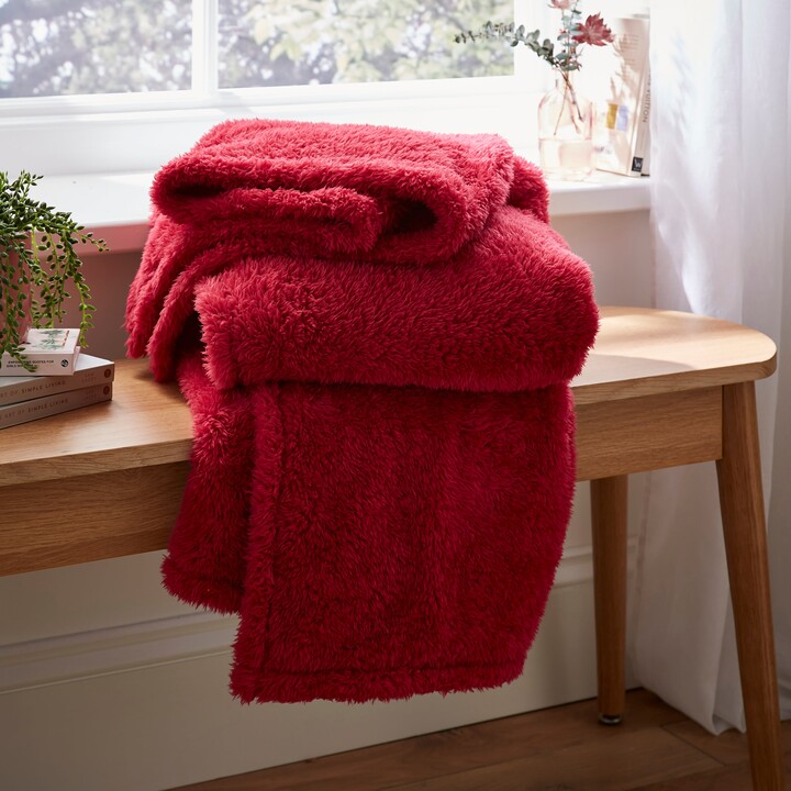 Dunelm Fuchsia Pink Teddy Bear Throw 200cm x 200cm Fuchsia - ShopStyle