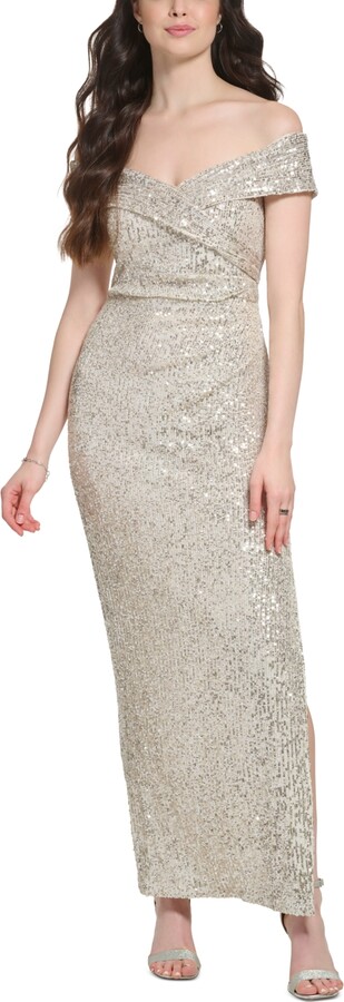 Vince Camuto Womens Off The Shoulder Sequin Column Gown Shopstyle