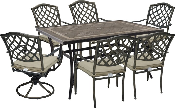 Cast Aluminum 7-Piece Outdoor Patio Dining Set with 59 inch W Table and ...
