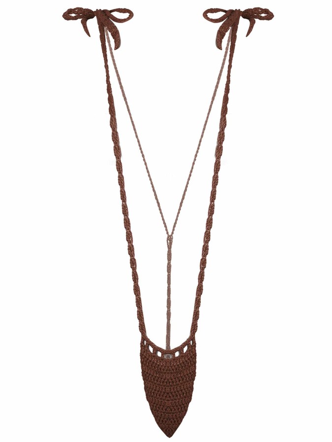 FEESHOW Women One-Piece Micro Bikini Briefs Lace-up Crochet Swimsuit ...