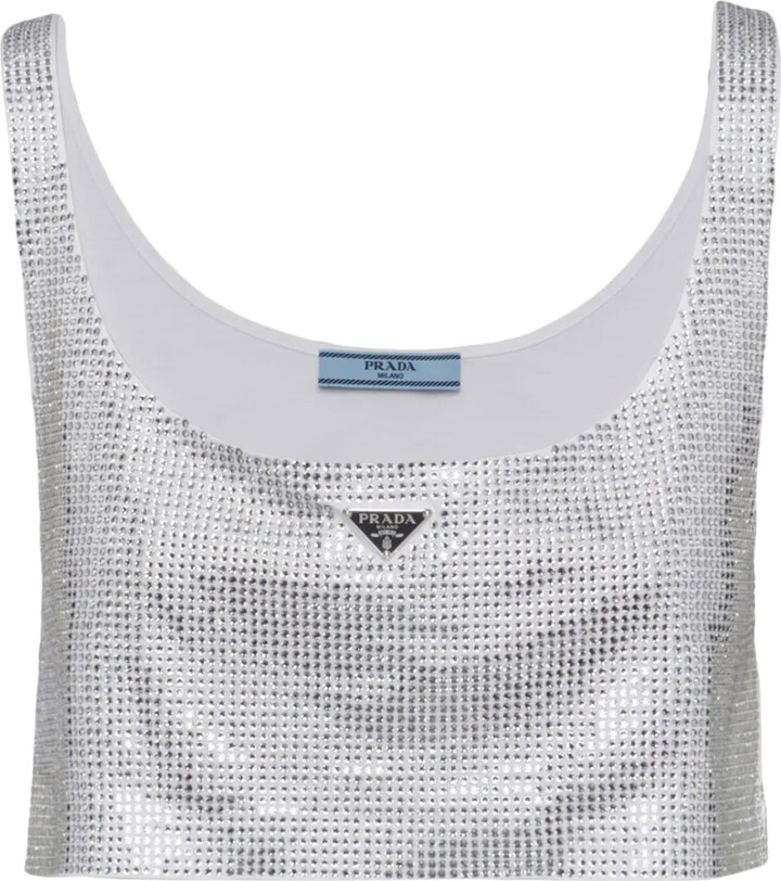 Prada Rhinestone-Embellished Crop Top - ShopStyle