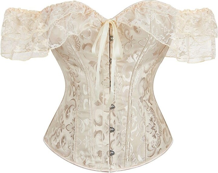 Prilagopj Corsets For Women Large Size 6xl Beige Lace Sleeve Lace