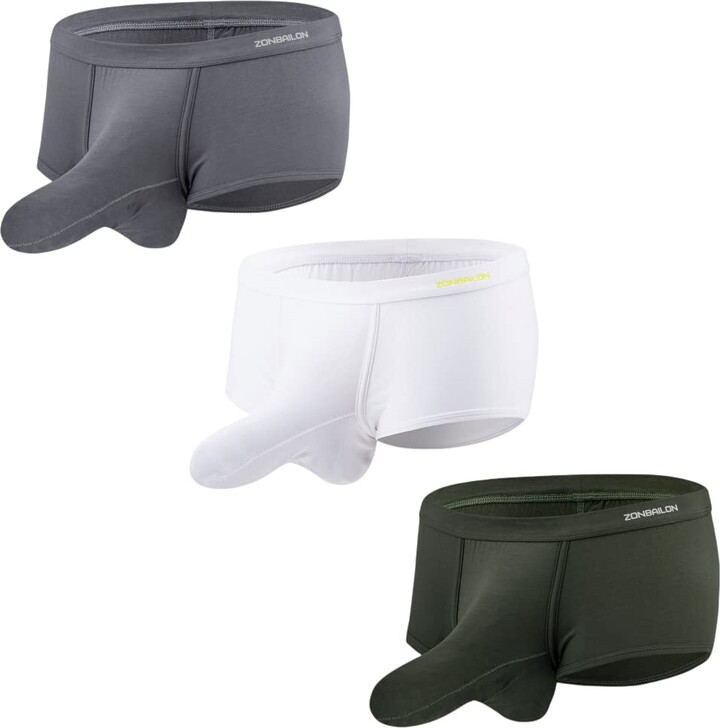 ZONBAILON Mens Sexy Dual Pouch Boxers Bulge Enhancing Separate Short ...