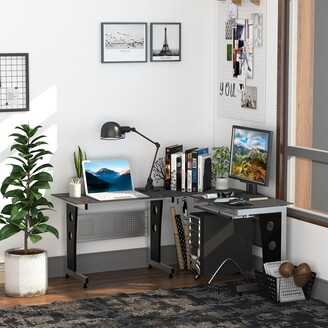 HOMCOM L-Shaped Corner Computer Desk Gaming Table Home Office ...
