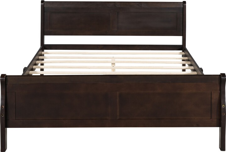 IGEMAN Full Wood Platform Sleigh Bed Frame with Headboard for Guest ...