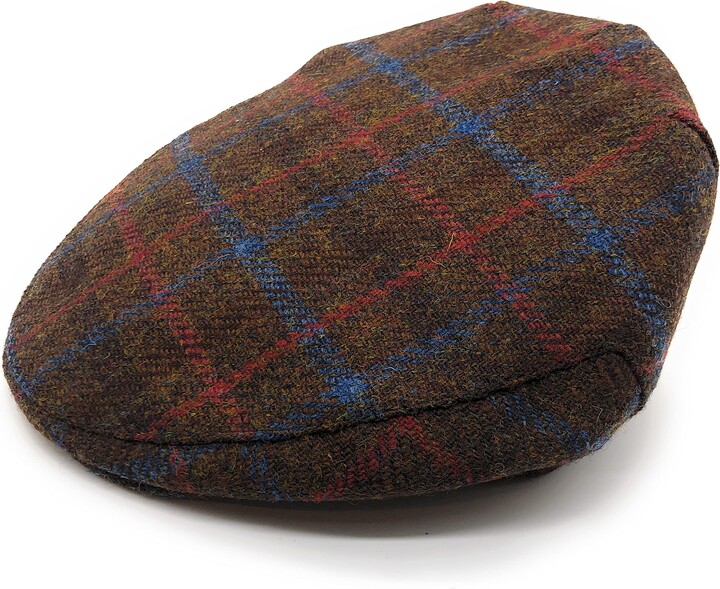 Highland Tweed Gents Harris Tweed One Size Brown Check Flat Cap - Made ...