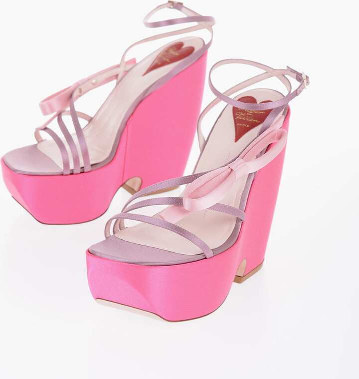 Roger Vivier Satin Choc Bow Wedge Pumps With Ribbon Detail 14Cm - ShopStyle