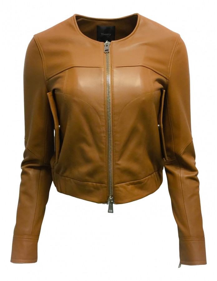 Theory Camel Leather Jackets - ShopStyle
