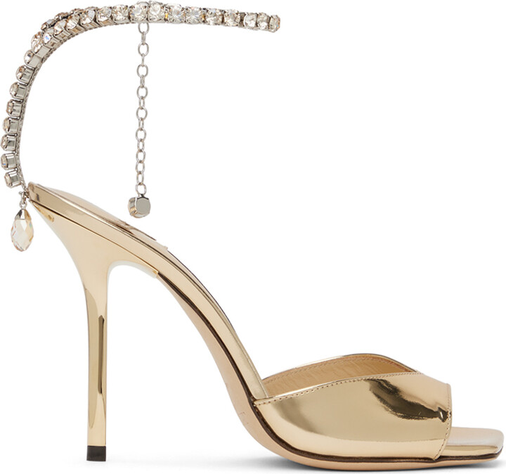 Jimmy Choo Gold Saeda 100 Heeled Sandals - ShopStyle