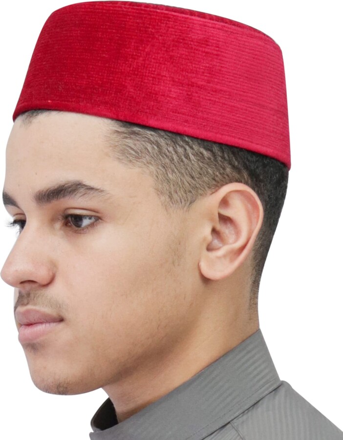 TheKufi Maroon Rigid Velvet Kufi Hat Turkish Chechen Style Takke Prayer ...
