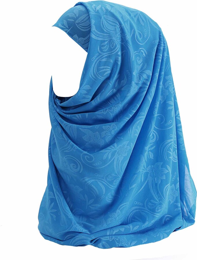 Lina & Lily Floral Print Chiffon Muslim Hijab Scarf (Azure Blue ...