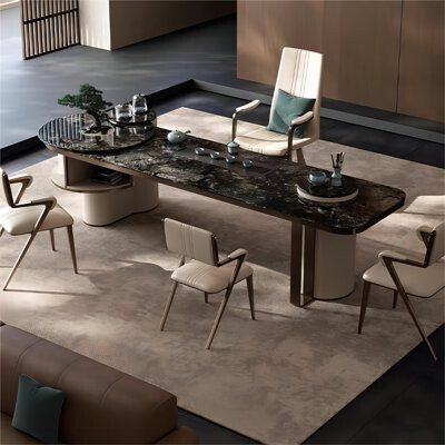 DECADANZ Half-circle Sintered Stone Executive Tea Desk And Chair Set,4 ...