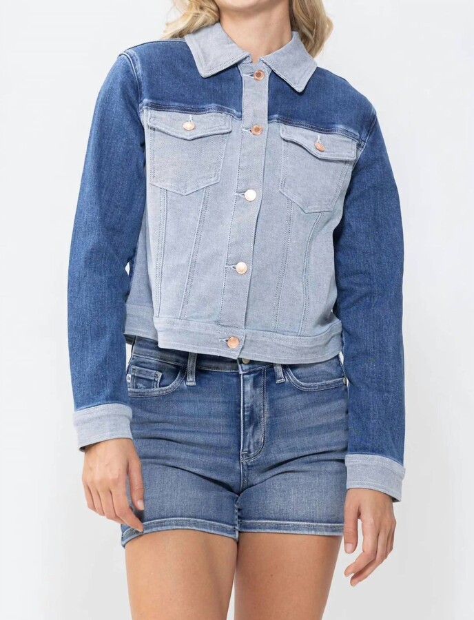 Judy Blue Color Block Denim Jacket in Medium Blue - ShopStyle