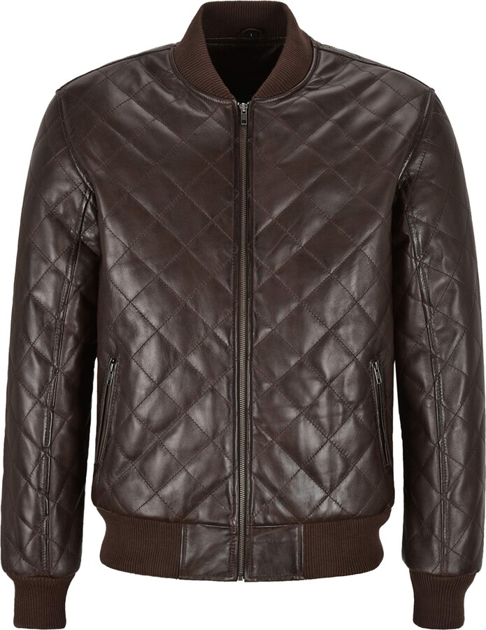 Smart Range Leather Men 70s Bomber Leather Jacket Brown Quilted Street ...
