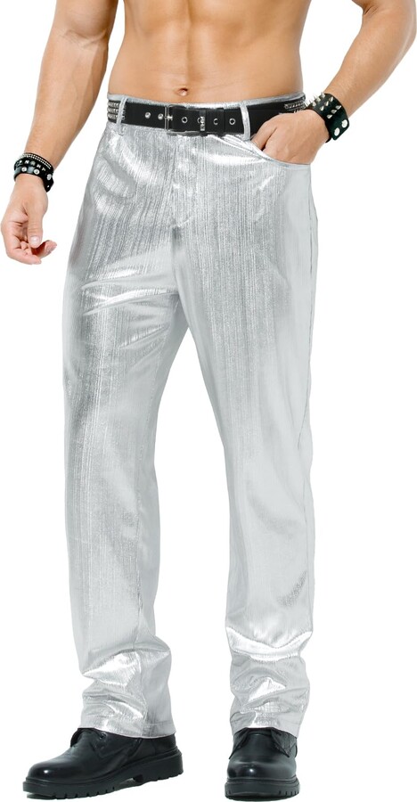 Casey Kevin Mens Trousers Metallic Shiny Nightclub 70‘s Party Dance ...