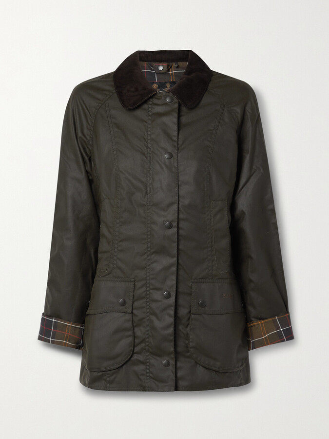 Barbour Beadnell Corduroy-trimmed Waxed-cotton Jacket - Green - ShopStyle