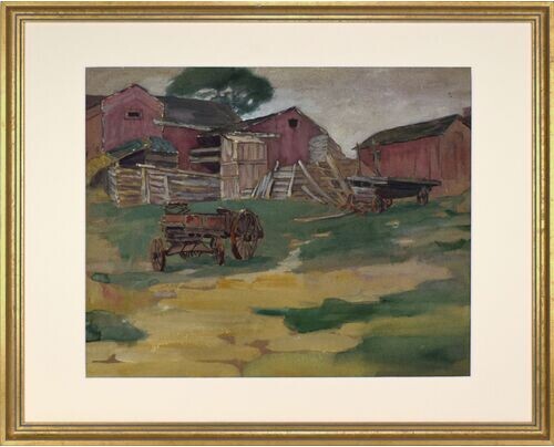 Watercolor Farm Landscape C. 1930s - Antiquarian Art Company - Green ...