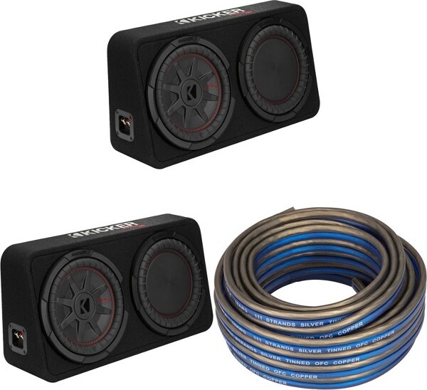 Kicker (2) 48TCWRT102 CompRT 10" subwoofer in thin profile enclosure, 2ohm with Speaker Wire ...
