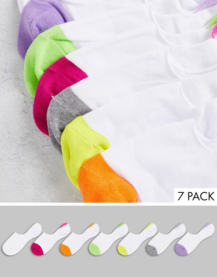 ASOS DESIGN 7 pack liner socks in white with contrast toe and heel ...