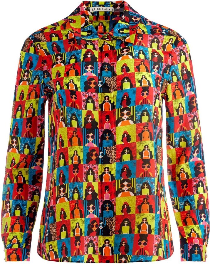 Alice + Olivia Willa Stace Face-print silk shirt - ShopStyle