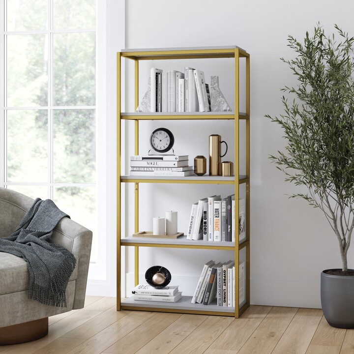 Nathan James Oscar Modern Etagere 5-Shelf Bookcase with Wood Storage ...
