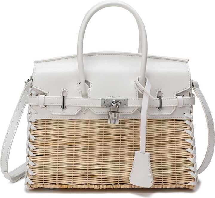 Tiffany & Fred Smooth Leather & Straw Top Handle Satchel - ShopStyle