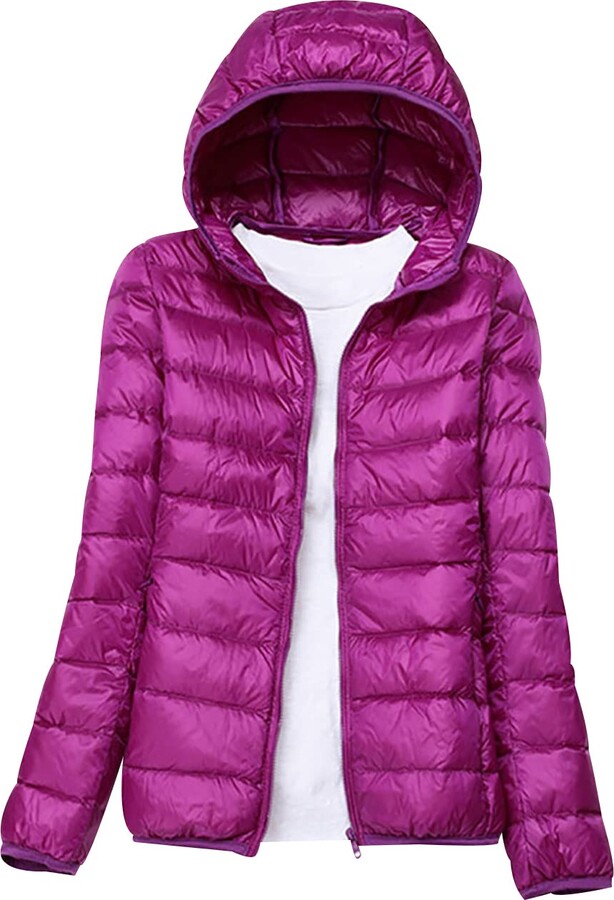 HAXNOHEY Ladies Hooded Puffer Jacket Lightweight Down Jacket Women ...