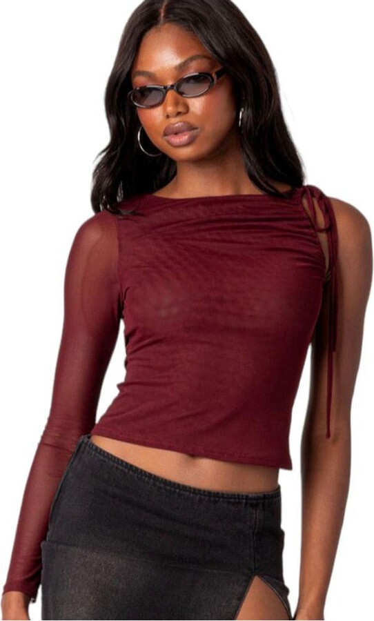 Edikted Women's Jupiter one shoulder mesh top - ShopStyle