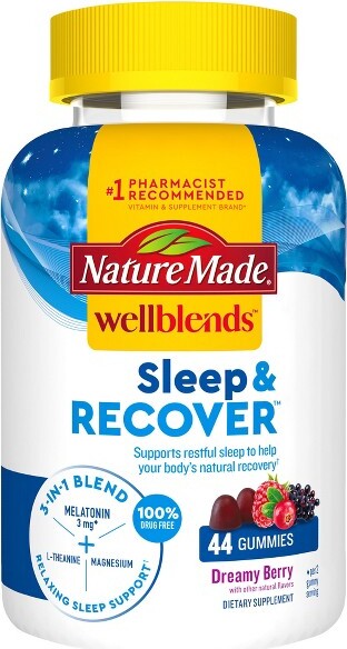 Nature Made Wellblends Sleep and Recover Sleep Aid Gummies with Melatonin, L theanine and ...