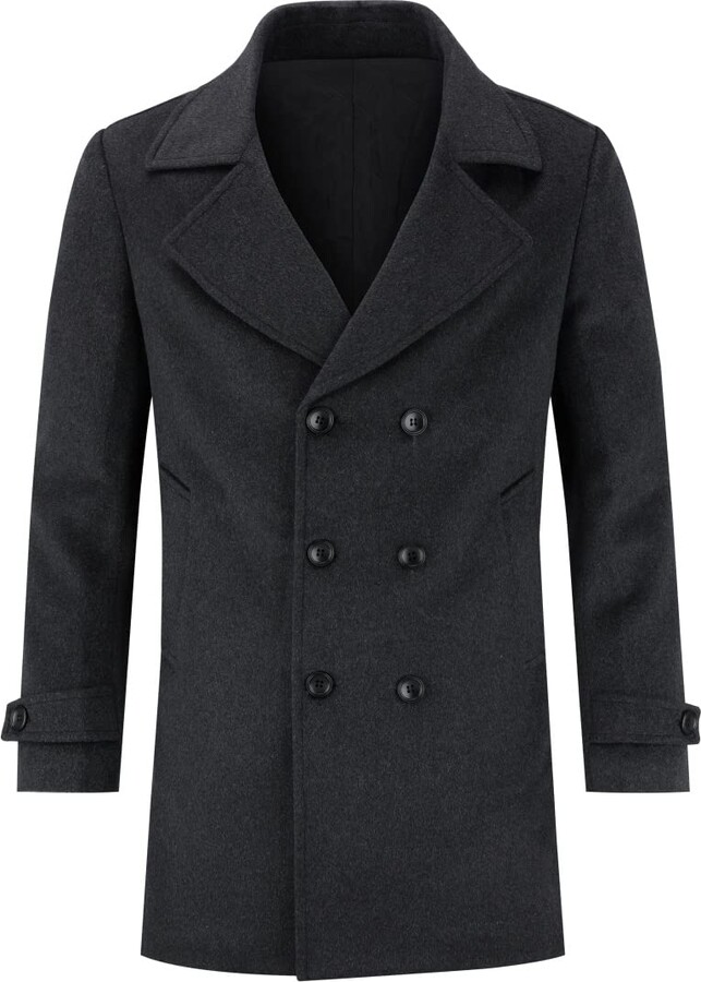 Allthemen Mens Wool Winter Coat Double Breasted Trench Overcoat Mid