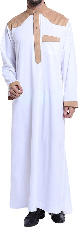 Beokeuioe Prayer Clothing Kaftan Men's Islam Black Abaya Long Sleeve ...