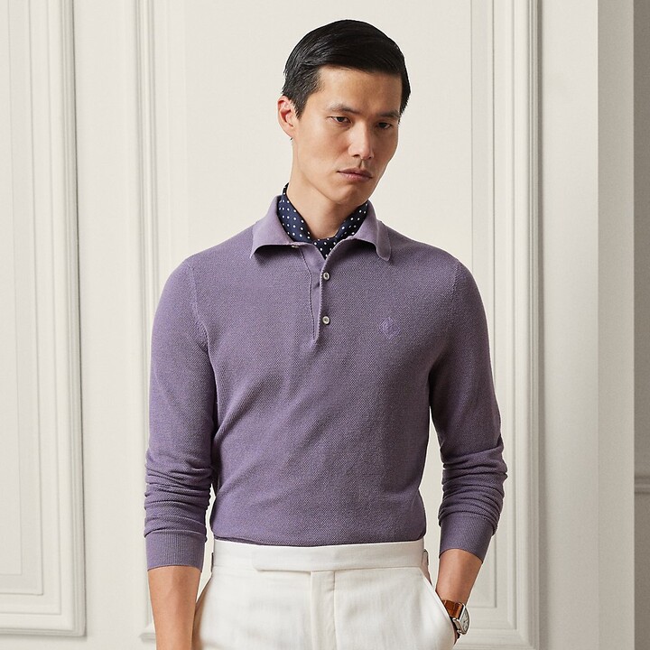 Purple Label Ralph Lauren Monogram Silk-Blend Polo-Collar Sweater ...