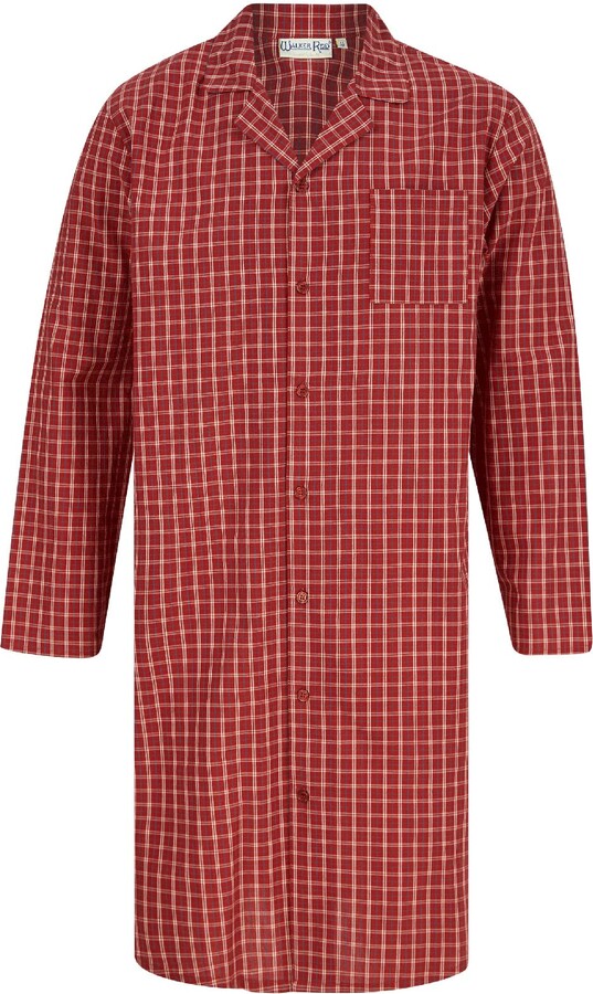 Slenderella Walker Reid Mens Red Check Nightshirt Woven Cotton Button ...