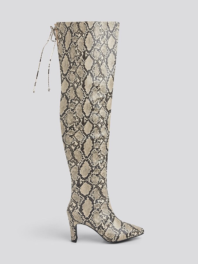 Fashion to Figure Wide Width Hayya Snake Print Thigh-High Boots - Nadia ...
