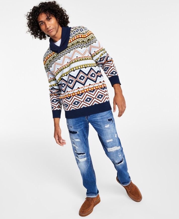 Sun + Stone Men's Braxton Jacquard Shawl-Collar Sweater, Created for ...