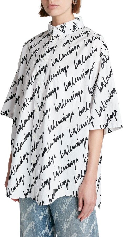 Balenciaga Logo Script-Print Short Sleeve Shirt - ShopStyle