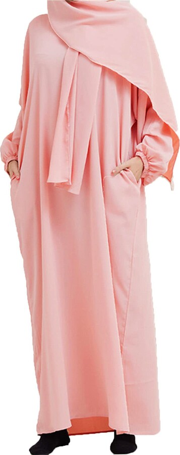 VIVICOLOR Women One-Piece Long Sleeve Muslim Prayer Dress Islamic ...