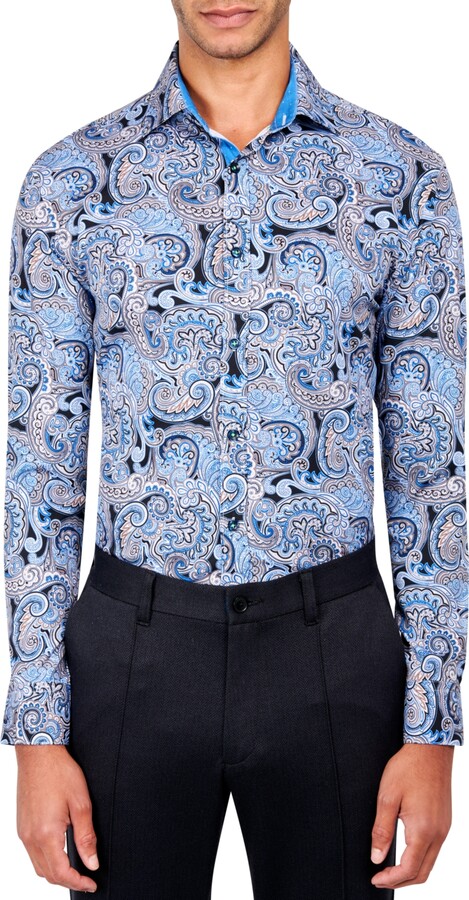 Society Of Threads Men's Slim Fit Non-Iron Paisley-Print Performance ...