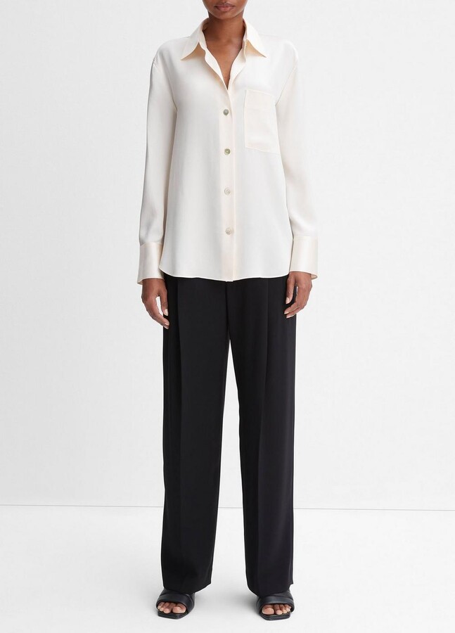 Vince Silk Relaxed Chest-Pocket Blouse - ShopStyle Tops