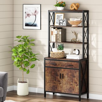 Farfarview Bookshelf with Drawer, 4-Tier Bookcase with Doors, Tall ...