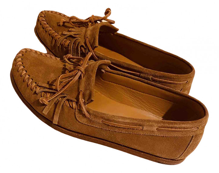 Saint Laurent Camel Suede Flats - ShopStyle