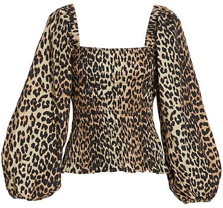 Ganni Leopard Smocked Puff-Sleeve Top - ShopStyle