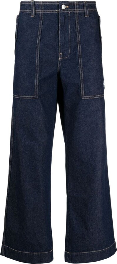 MAISON KITSUNÉ Workwear Pants In Washed Denim With Fox Head Patch ...