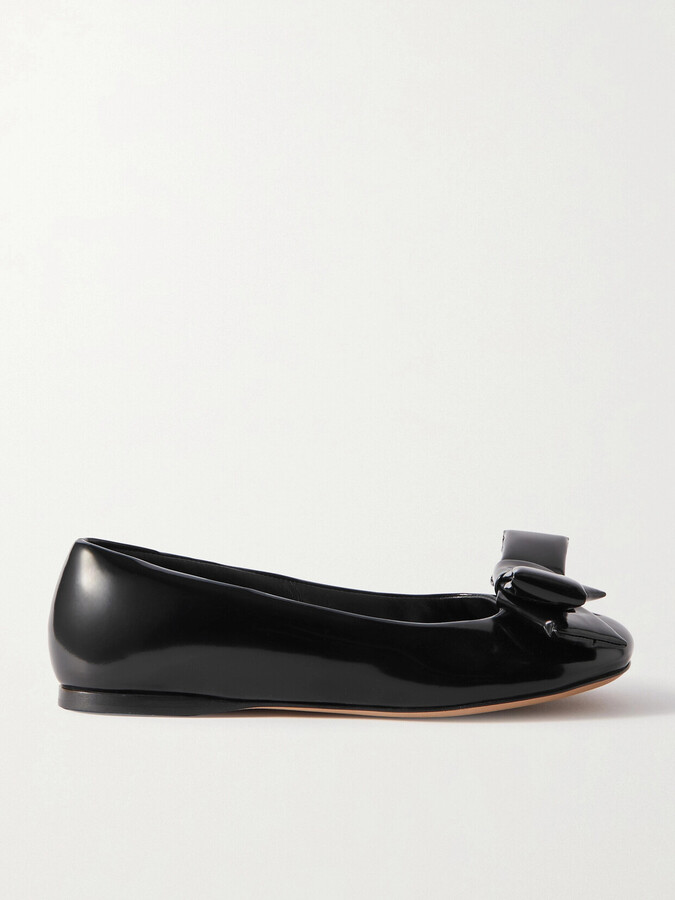 Loewe Puffy Bow-detailed Glossed-leather Ballet Flats - Black - ShopStyle