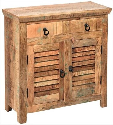 Loon Peak Rustic Farmhouse Reclaimed Wood 2 Drawer Shutter Style Accent ...