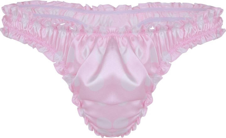YOOJIA Men's Shiny Satin Ruffled Polka Dots Sissy Thong Flutter Tangas ...