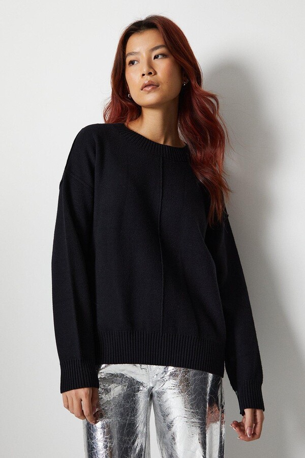 Crew Neck Seam Detail Loose Fit Jumper - ShopStyle