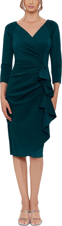 Xscape Evenings Petite Ruffle Faux-Wrap 3/4-Sleeve Midi Dress - ShopStyle