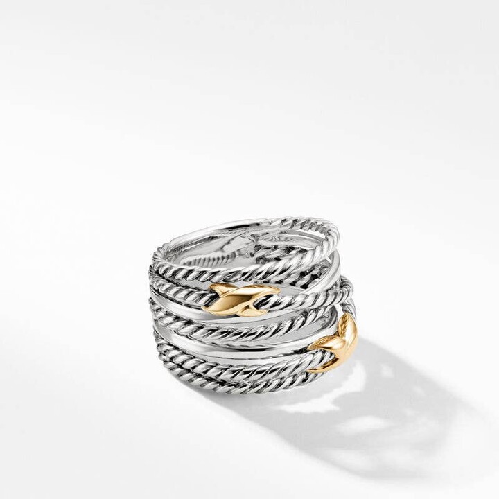 David Yurman Double X Crossover Ring in Sterling Silver with 18K Yellow ...