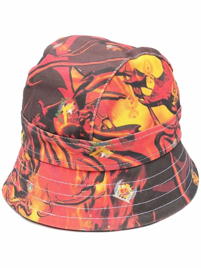 Liberal Youth Ministry Flame-Print Denim Bucket Hat - ShopStyle